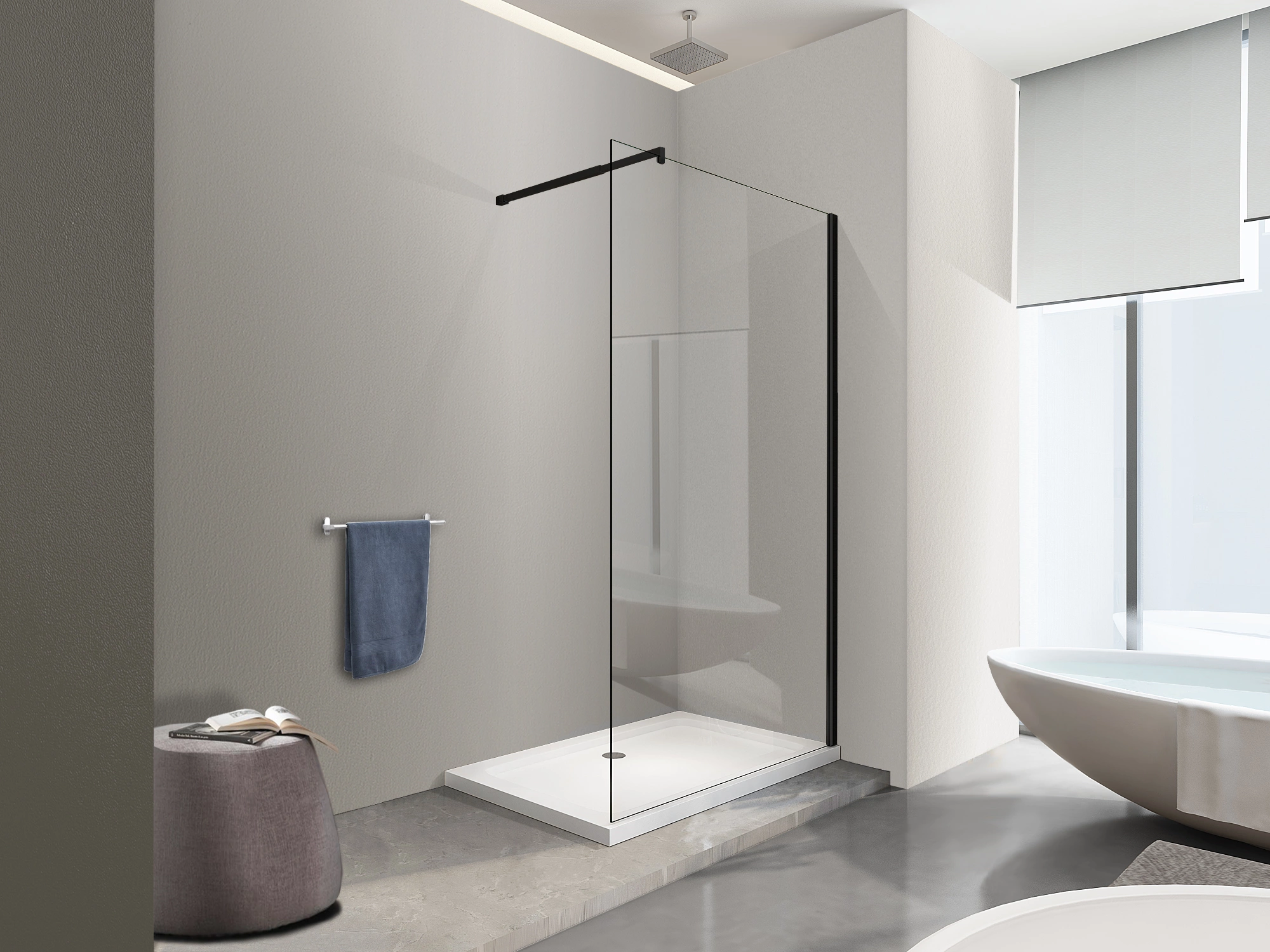 Moderna Parete Doccia Walk-in 8mm con telaio e braccio Nero, Easy-Clean ...